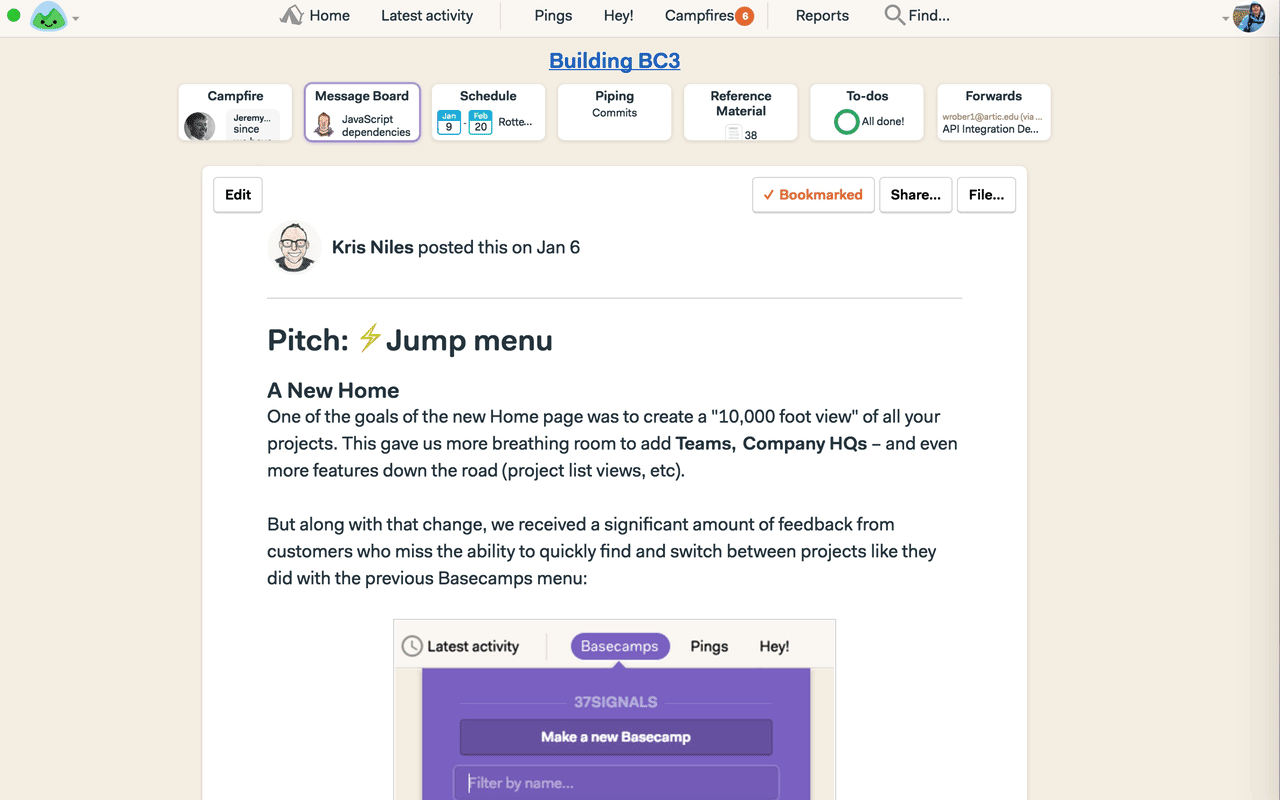 New in Basecamp 3: Jump Menu. Any time we launch a new feature in… | by ...