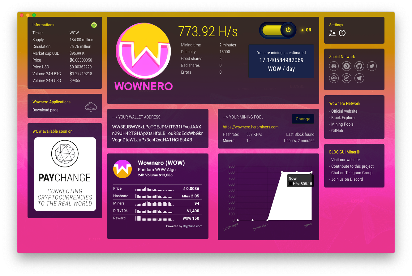 BLOC GUI Miner now support new RandomX algo, macOS Catalina and more ...