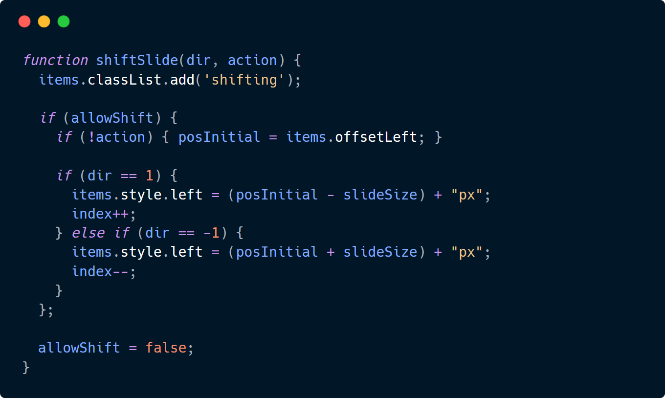 Infinite pure Javascript slider (click and touch events)