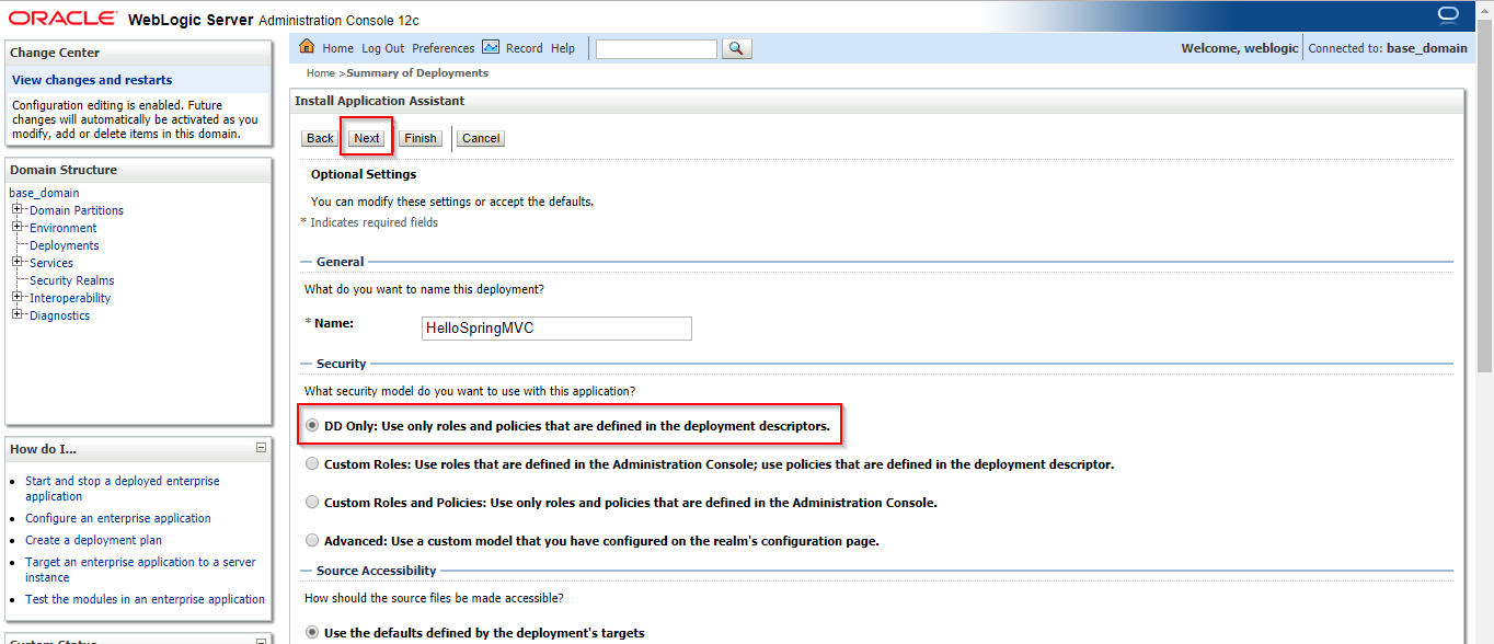 Installation Guide on Oracle WebLogic Server and Deploying Spring MVC app on it