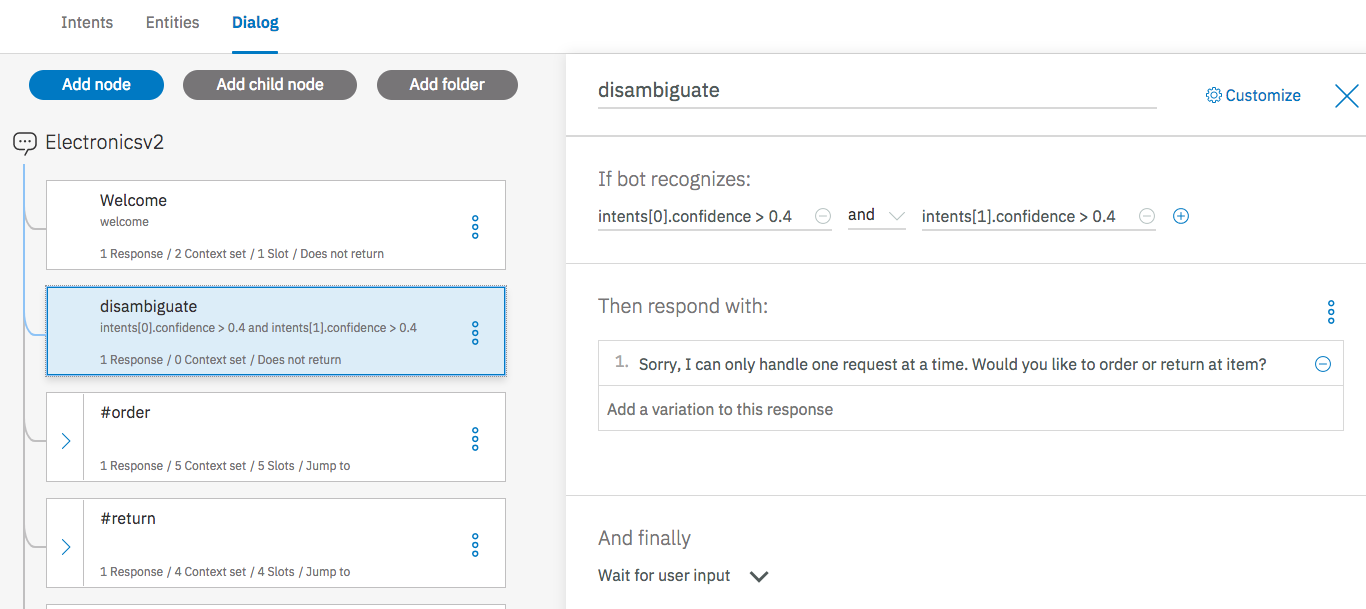 Using Advanced Dialog Features in Watson Conversation