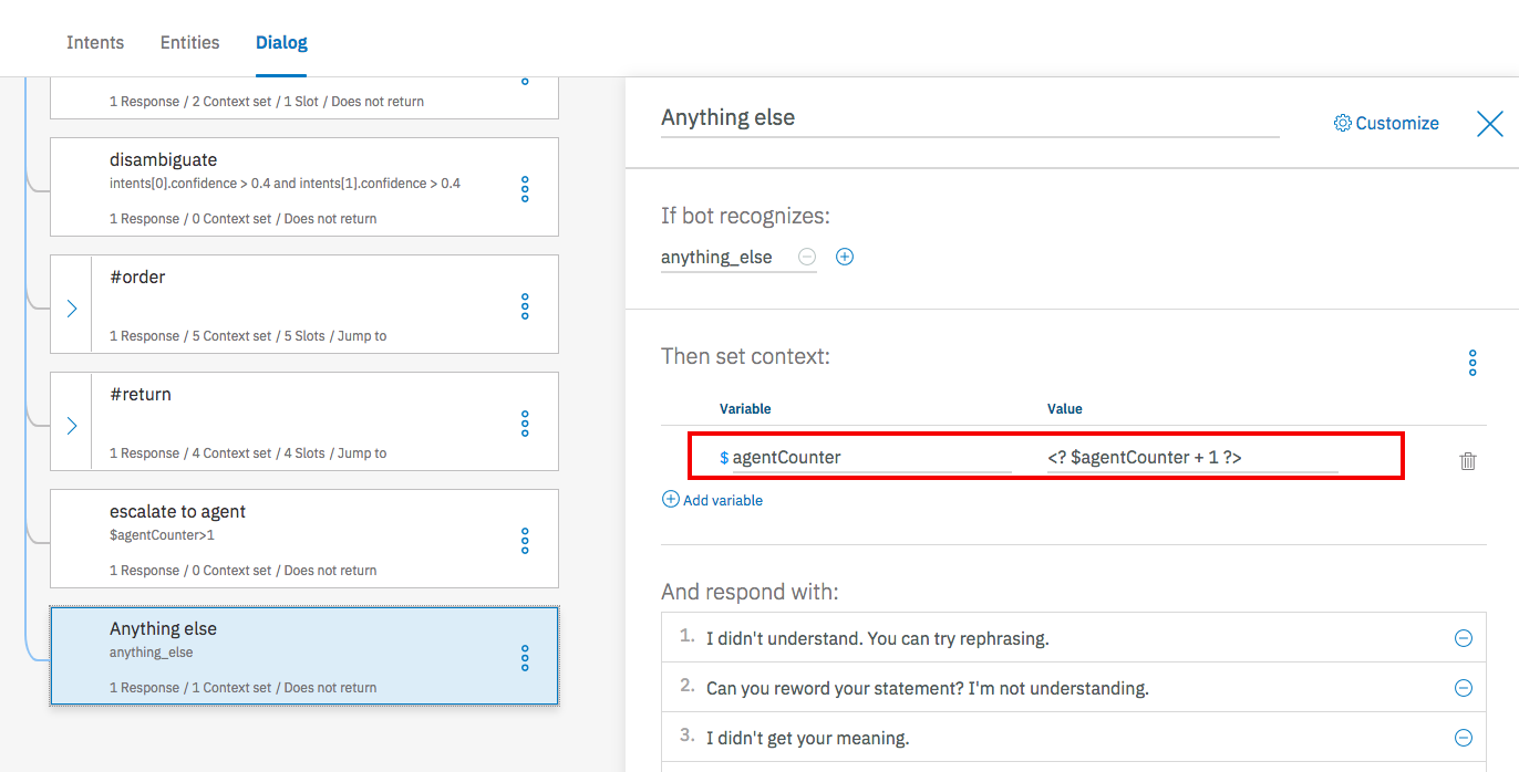 Using Advanced Dialog Features in Watson Conversation