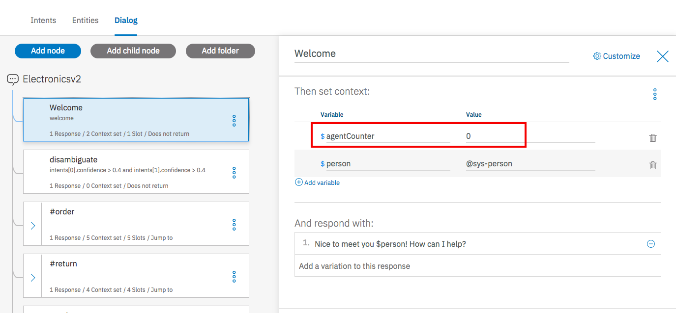 Using Advanced Dialog Features in Watson Conversation
