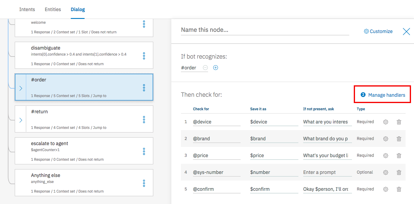 Using Advanced Dialog Features in Watson Conversation