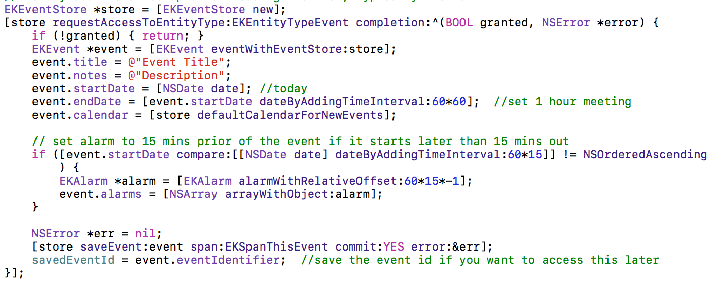 Objective C Takvim Etkinlikleri. EKEventStore sınıfını kullanarak bir ...