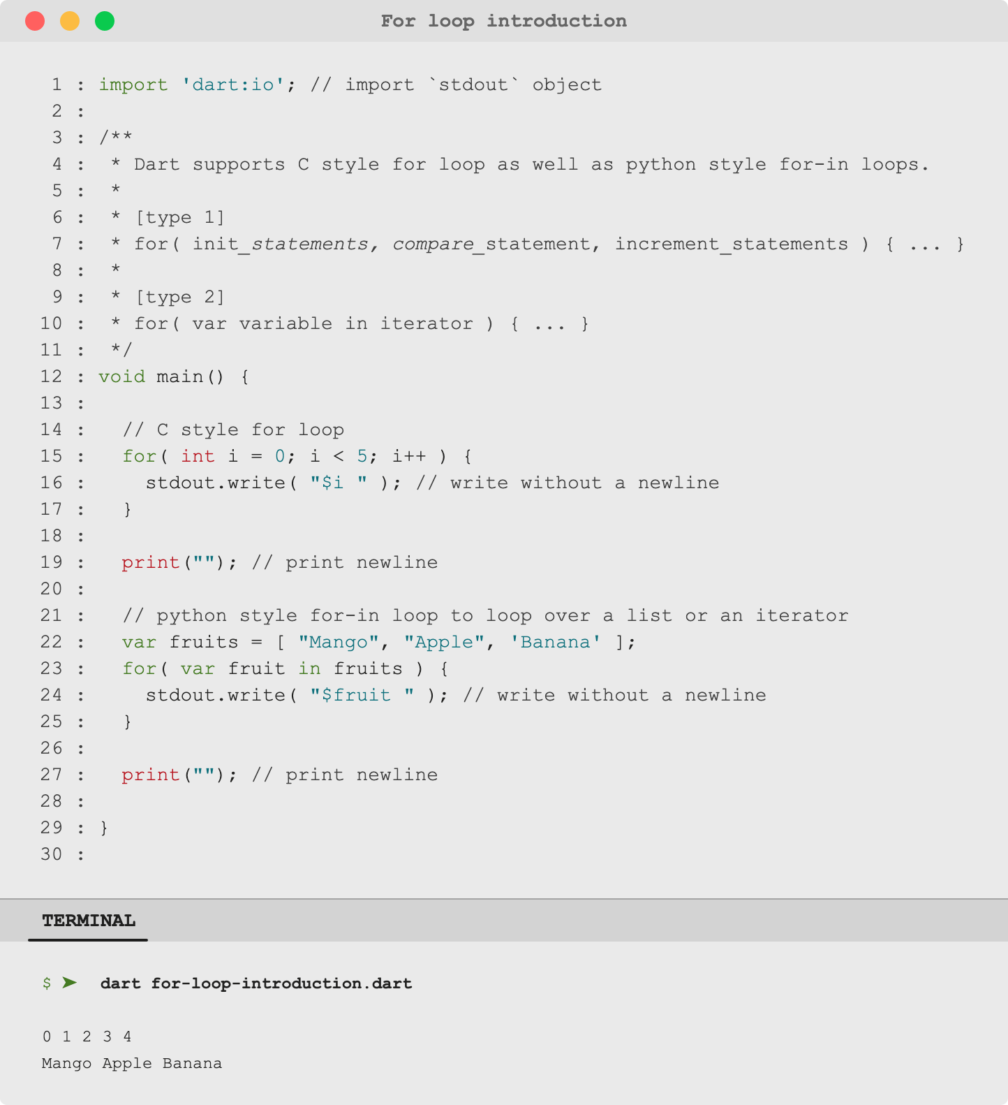 🎯 Dart (DartLang) Introduction: for and for-in loops