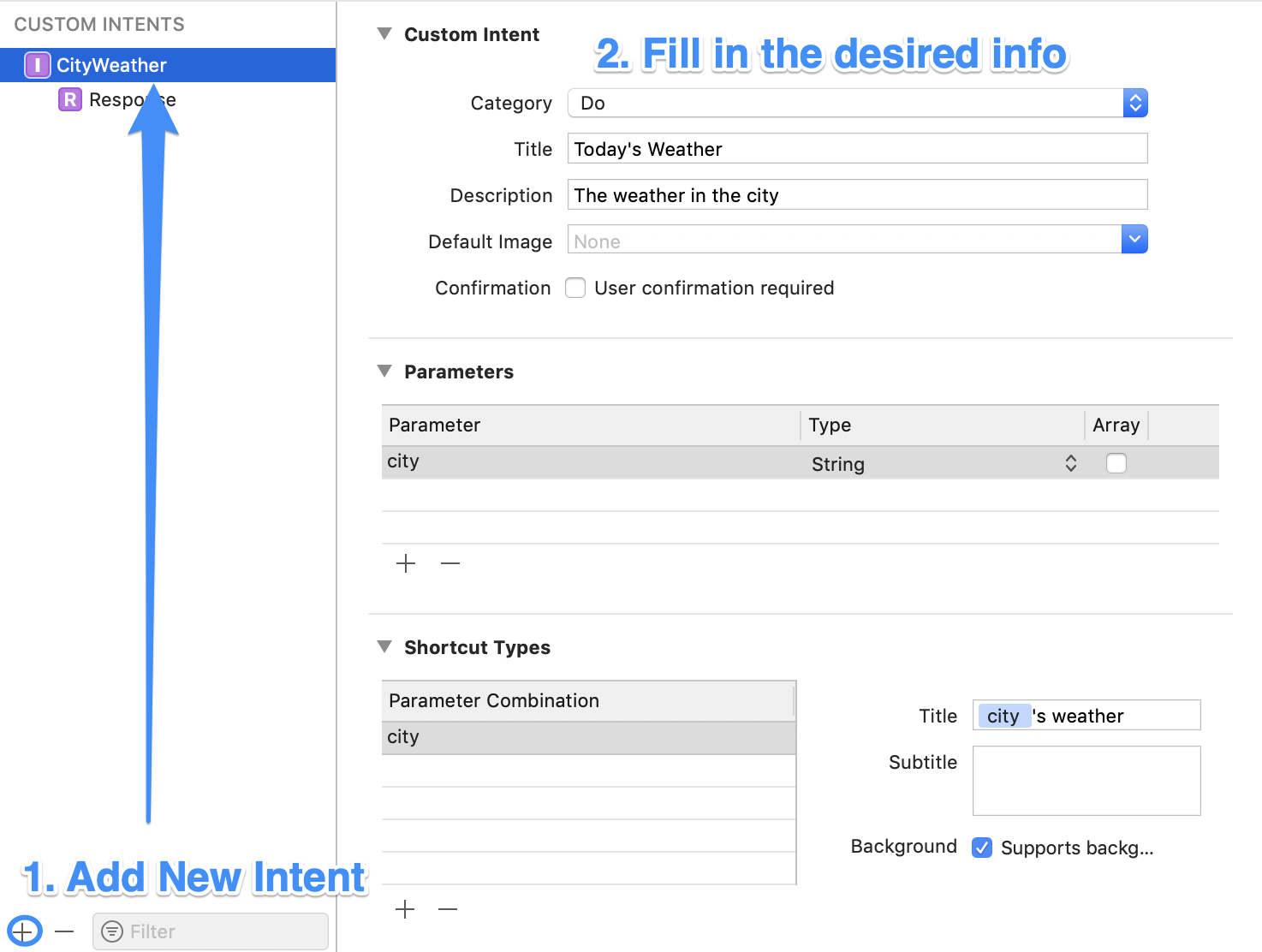 Siri Shortcut Tutorial using Custom Intent | by David Wu | ITNEXT