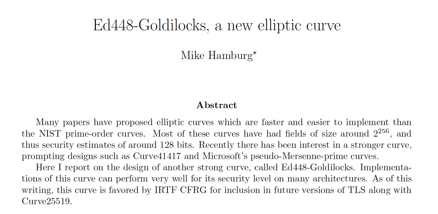 Goldilocks and the Edwards Bears. The usage of Curve 25519 is well know ...