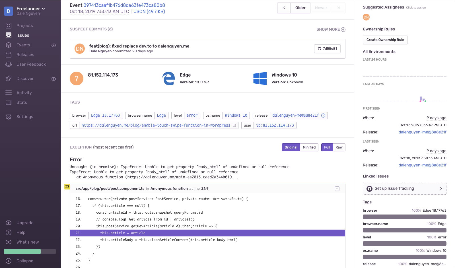 How to Monitor and Track Errors in Your Apps with Sentry (Angular) | by Dale Nguyen | ITNEXT