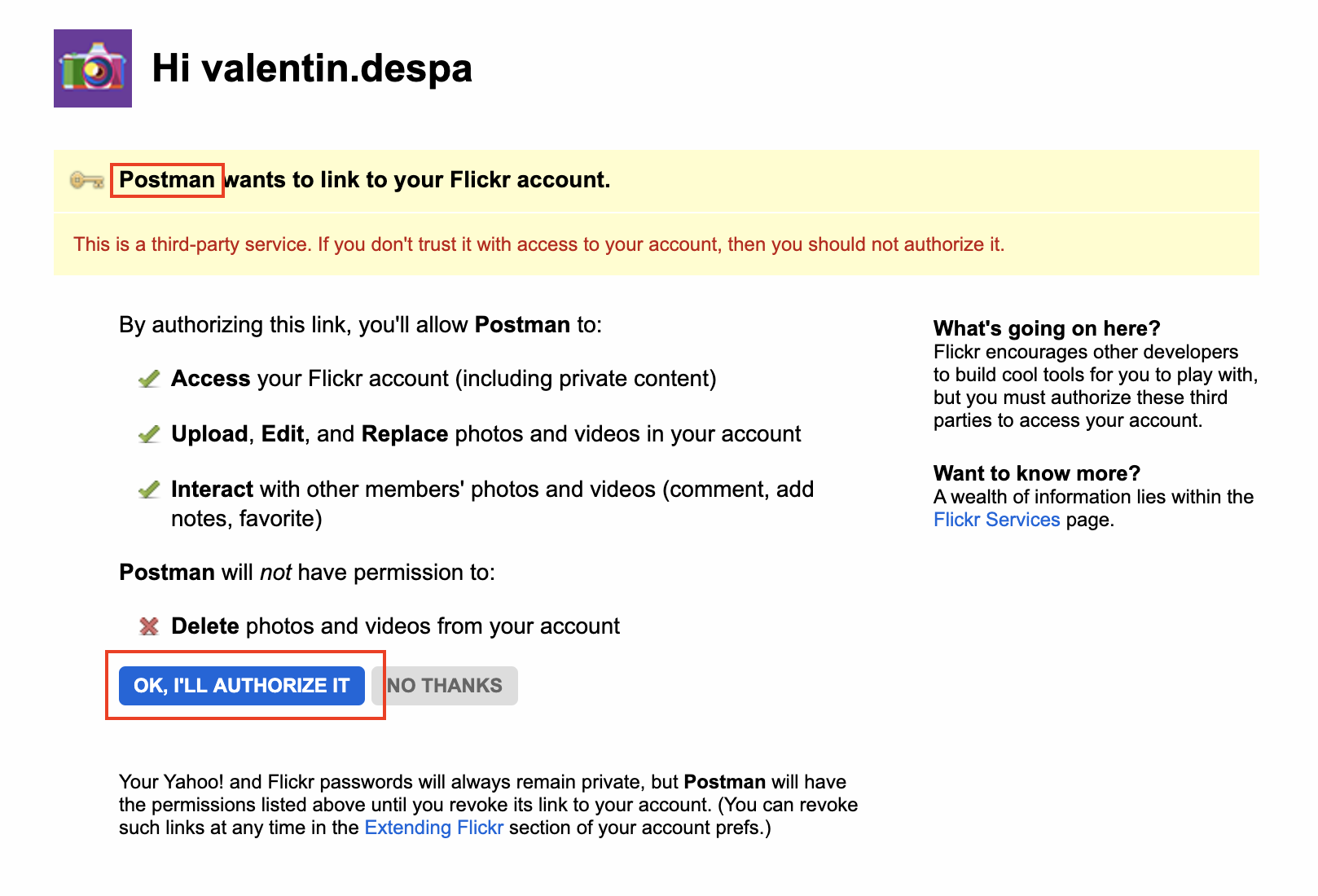 Oauth 1 0 Authorization Flow Using Flickr Api And Postman