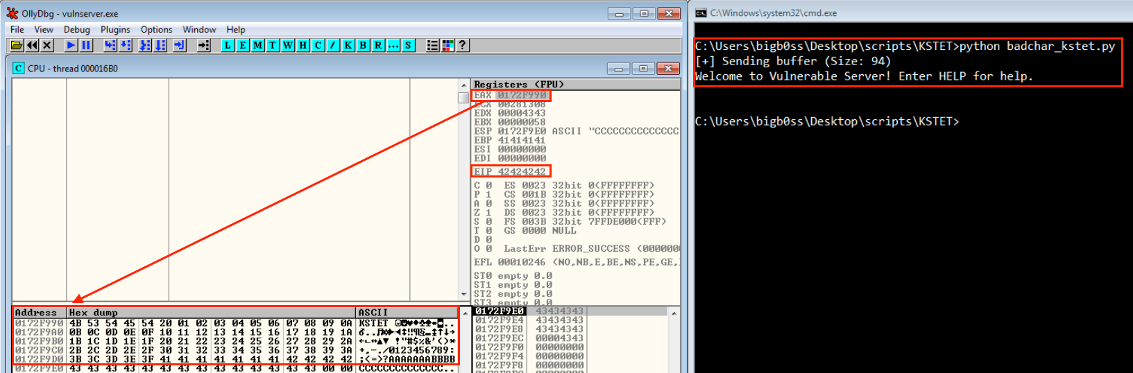 [ExpDev] Vulnserver — Part 4. Vulnserver — Part 4 (KSTET — EIP… | by bigb0ss | InfoSec Write-ups