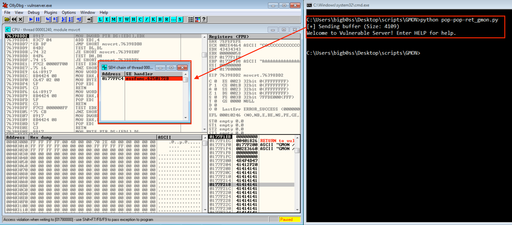 [ExpDev] Vulnserver — Part 3. Vulnserver — Part 3 (GMON — SEH… | by bigb0ss | InfoSec Write-ups