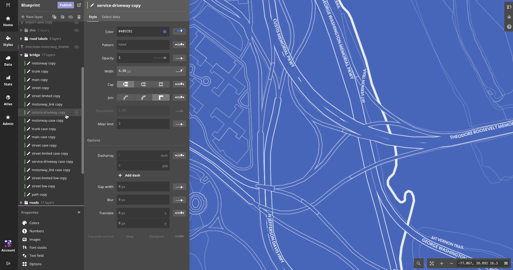 Designing the Blueprint style in Mapbox Studio | by Mapbox | maps for developers