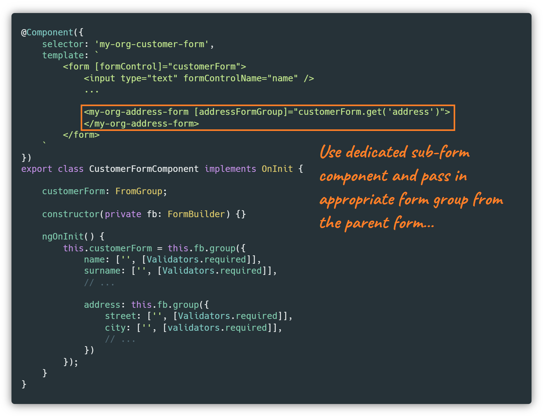 The Best Way to build reactive sub-forms with Angular