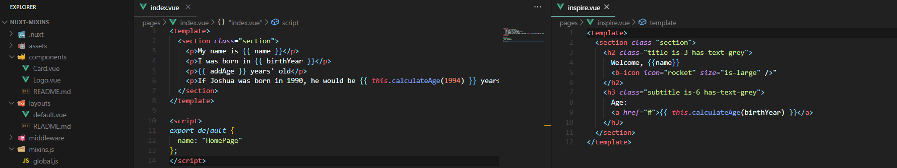 How to use mixins in Nuxt.js. Using mixins in Nuxt.js is just as easy… | by Joshua Seyi | Medium