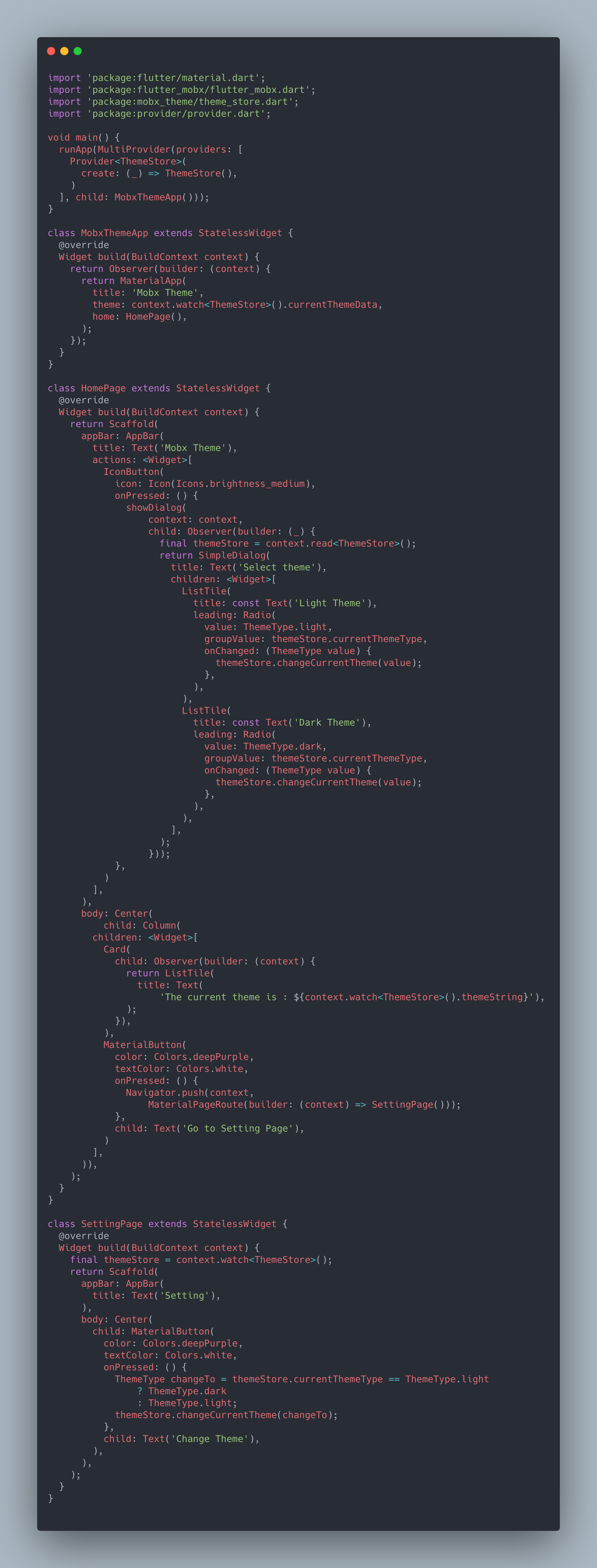 Flutter State Management with Mobx and Providers : Change App Theme Dynamically | by Ilias Yahia ...
