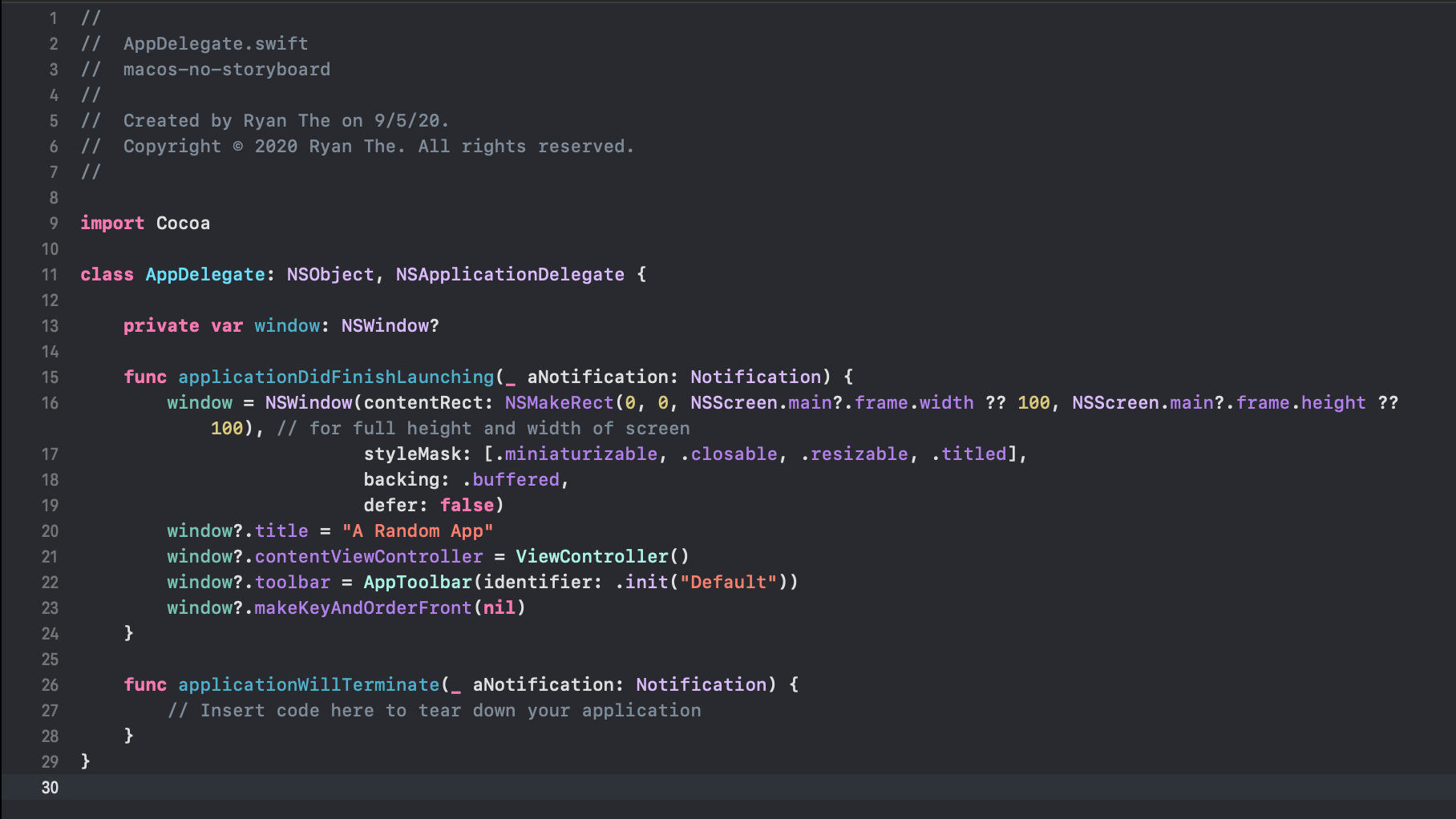 macOS Menubar and Toolbar without storyboard or .xib menu bar in Swift 5 | Medium