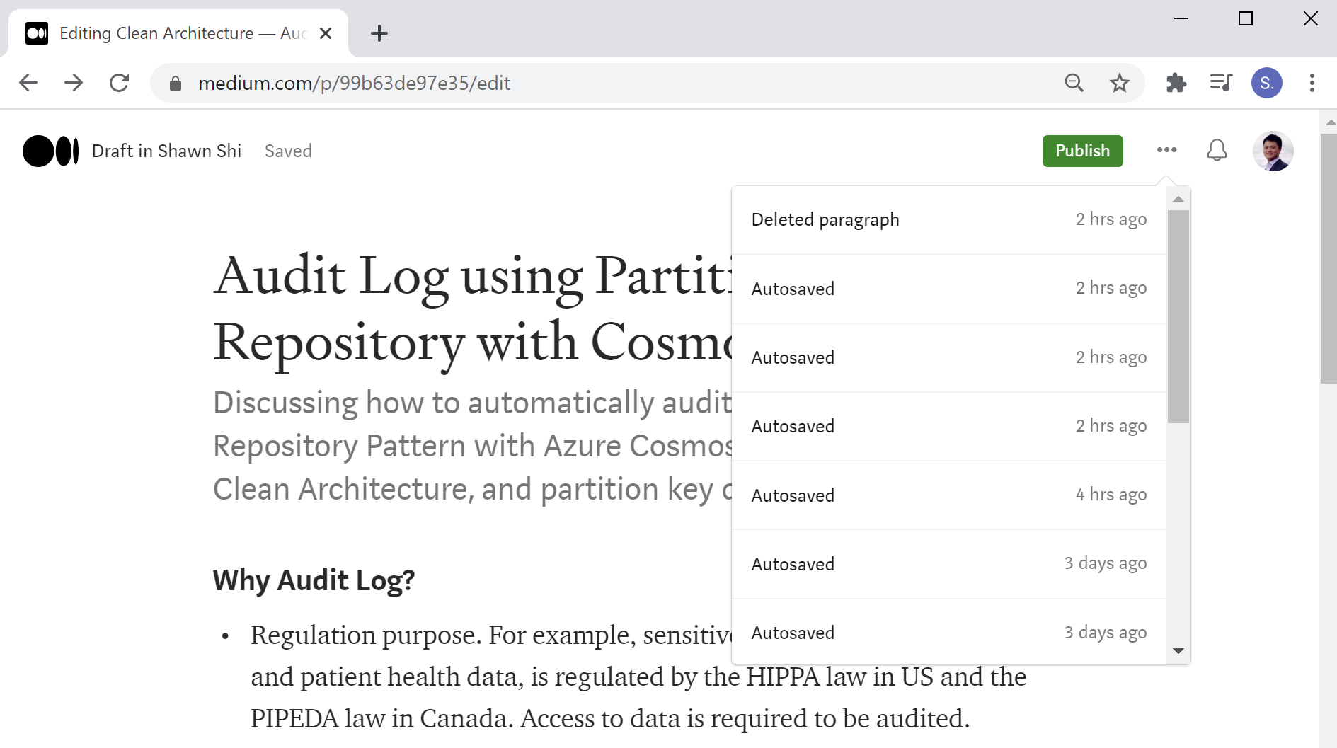 Audit Log using Partitioned Repository Pattern with Cosmos DB | by Shawn Shi | The Startup