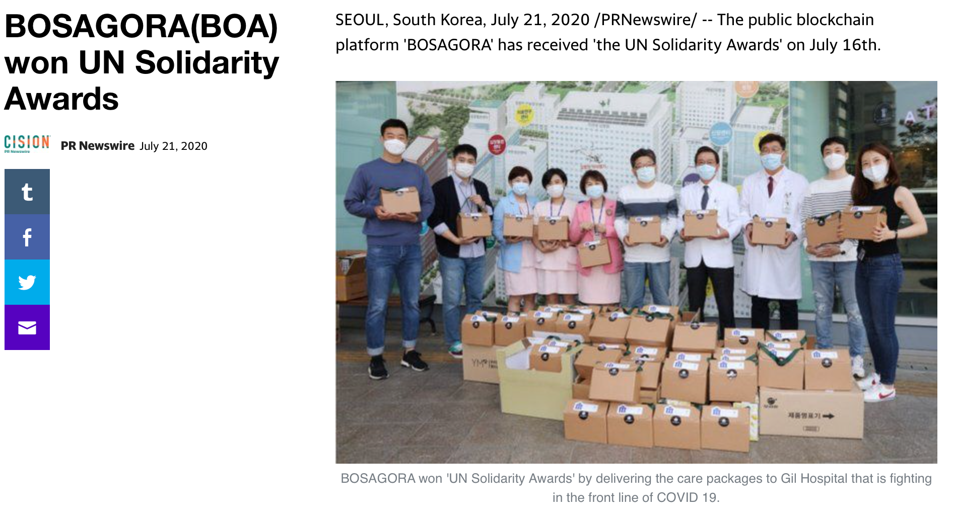 BOSAGORA wins UN Solidarity Action Awards | by BOSAGORA | BOSAGORA | Medium