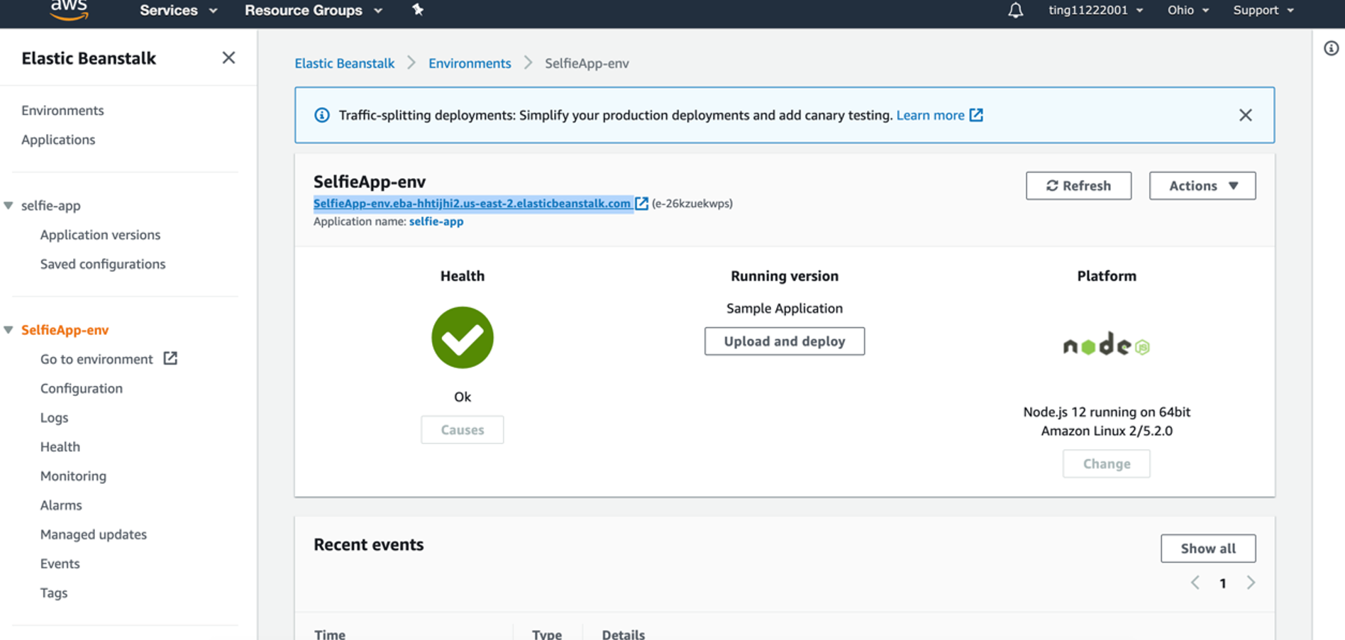 Deploying my Node.js Selfie App with AWS Elastic Beanstalk | by Li-Ting Liao | Li-Ting Liao | Medium