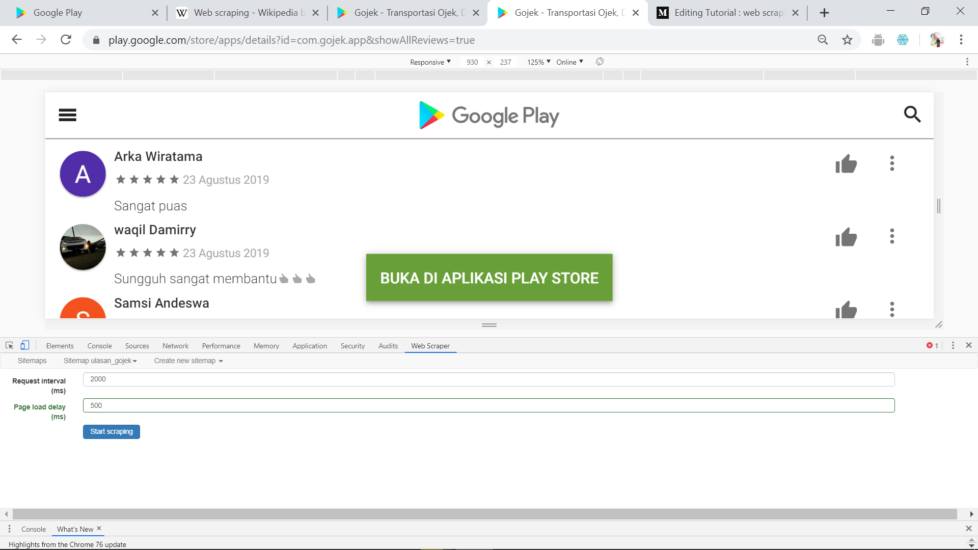 Tutorial : web scraping ulasan di google play | by pungky | Medium