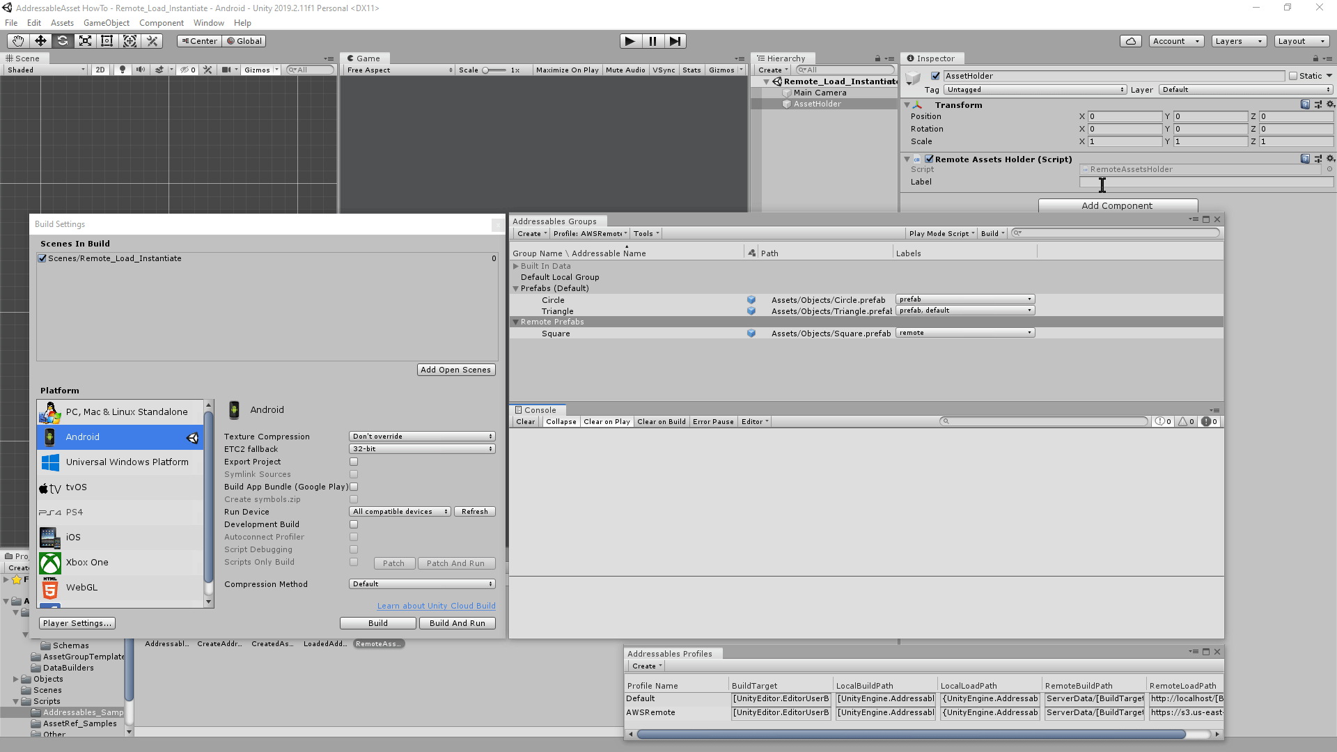 Tutorial on how to use AWS with Unity3d Addressable Assets