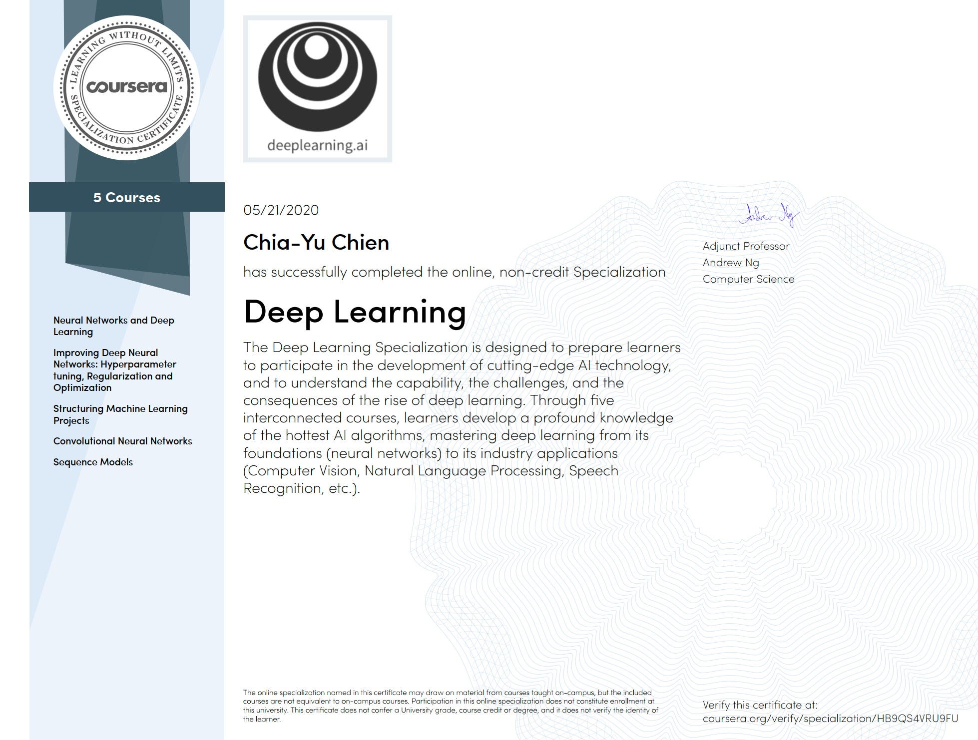 Coursera: Deep Learning Specialization (Andrew Ng)課程心得與內容概要 | by Chia-Yu Chien | Medium