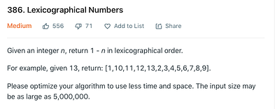 LeetCode 386. Lexicographical Numbers | by codeandnotes | Medium