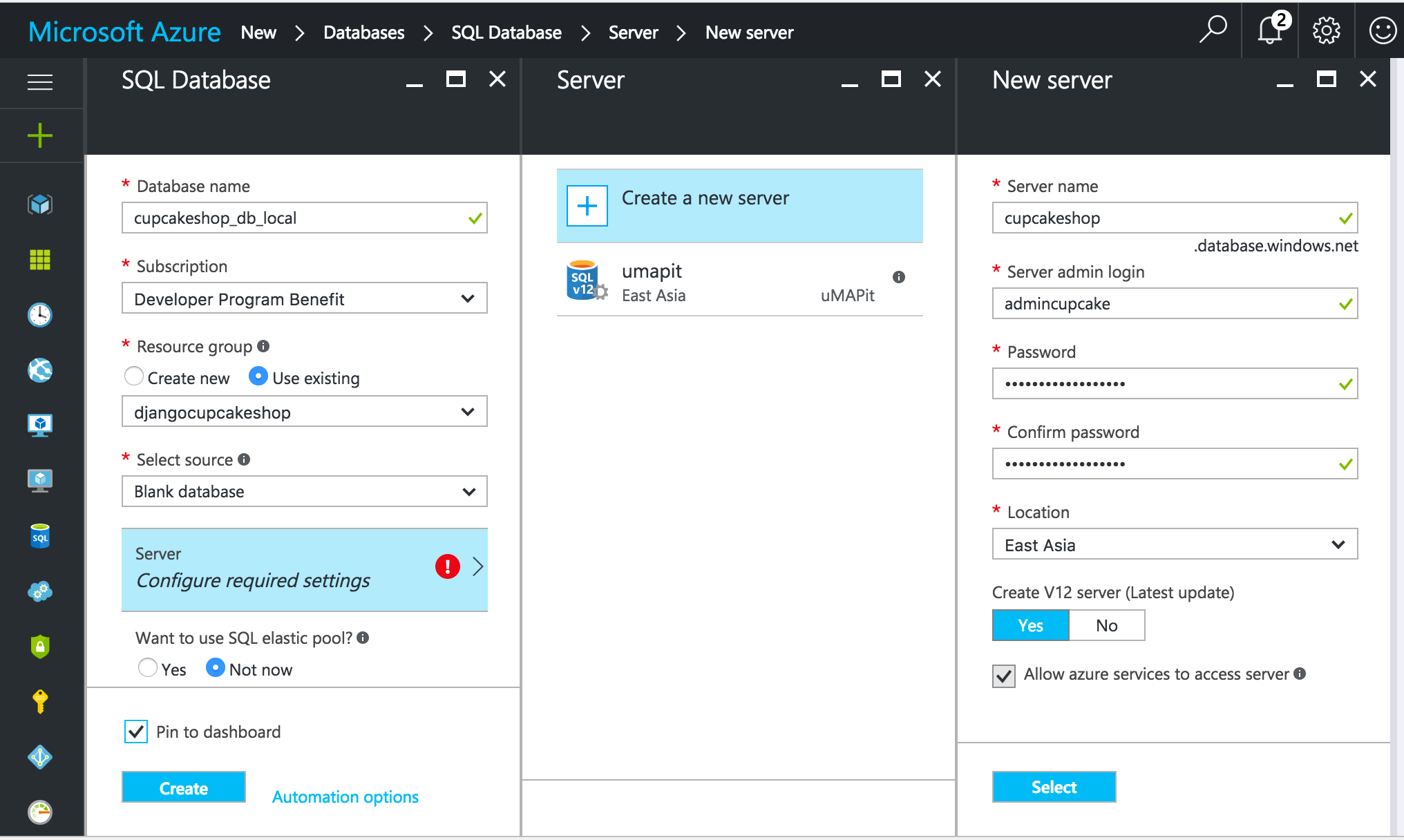 Setting up development environment for Django and SQL Database on Azure