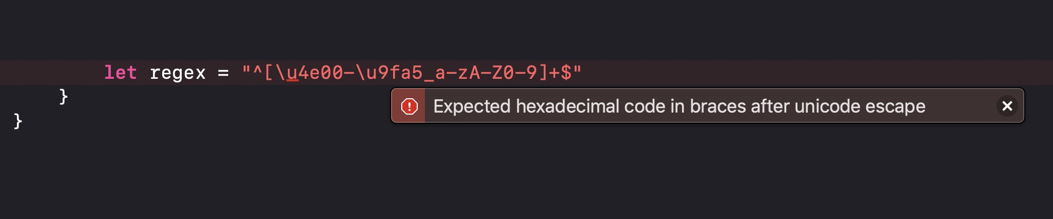 “Expected hexadecimal code in braces after unicode escape” Regular Expression error handling ...