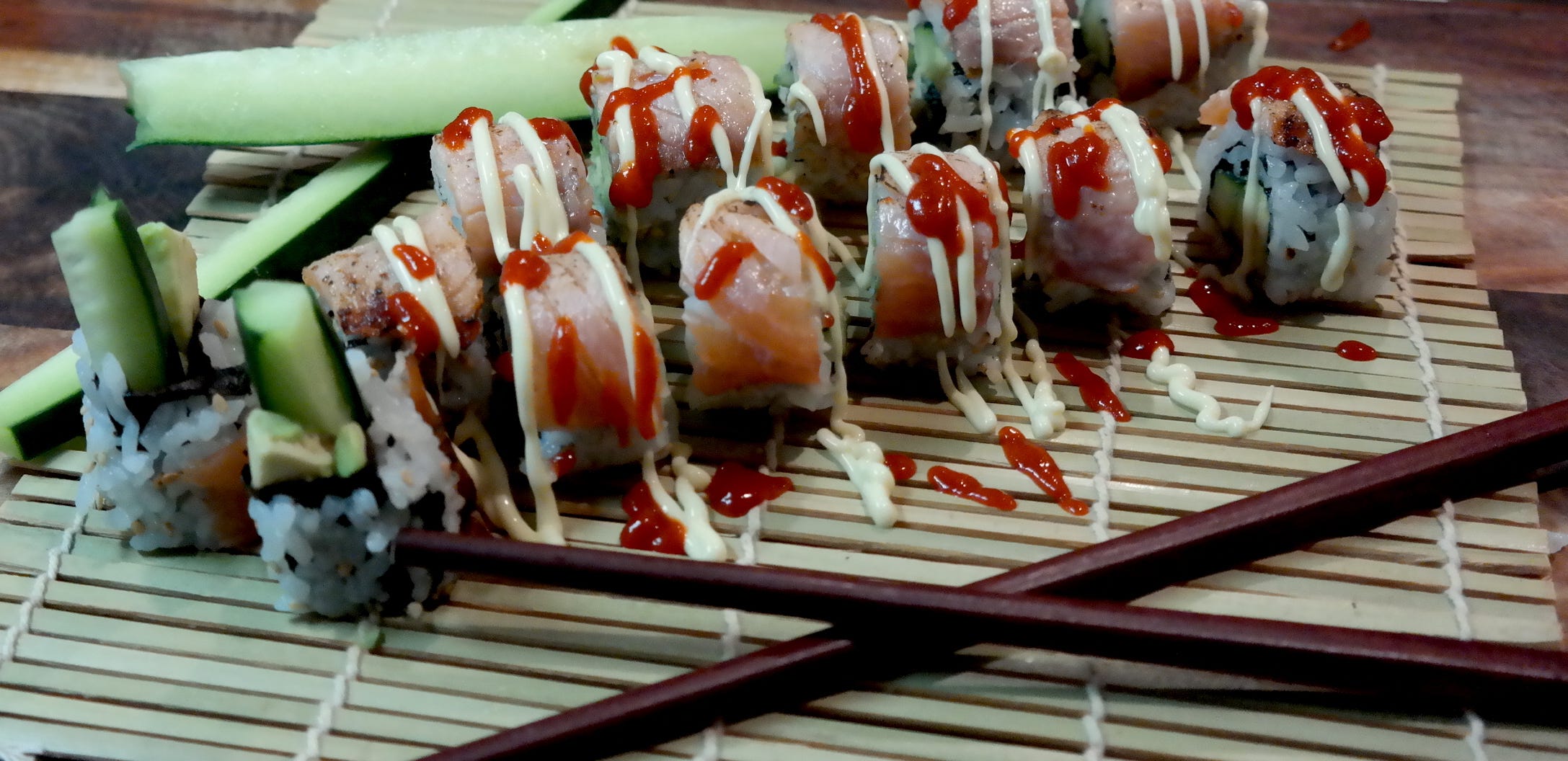 Salmon Roll On Fire | Recipe. A cucumber and avocado, lightly torched ...