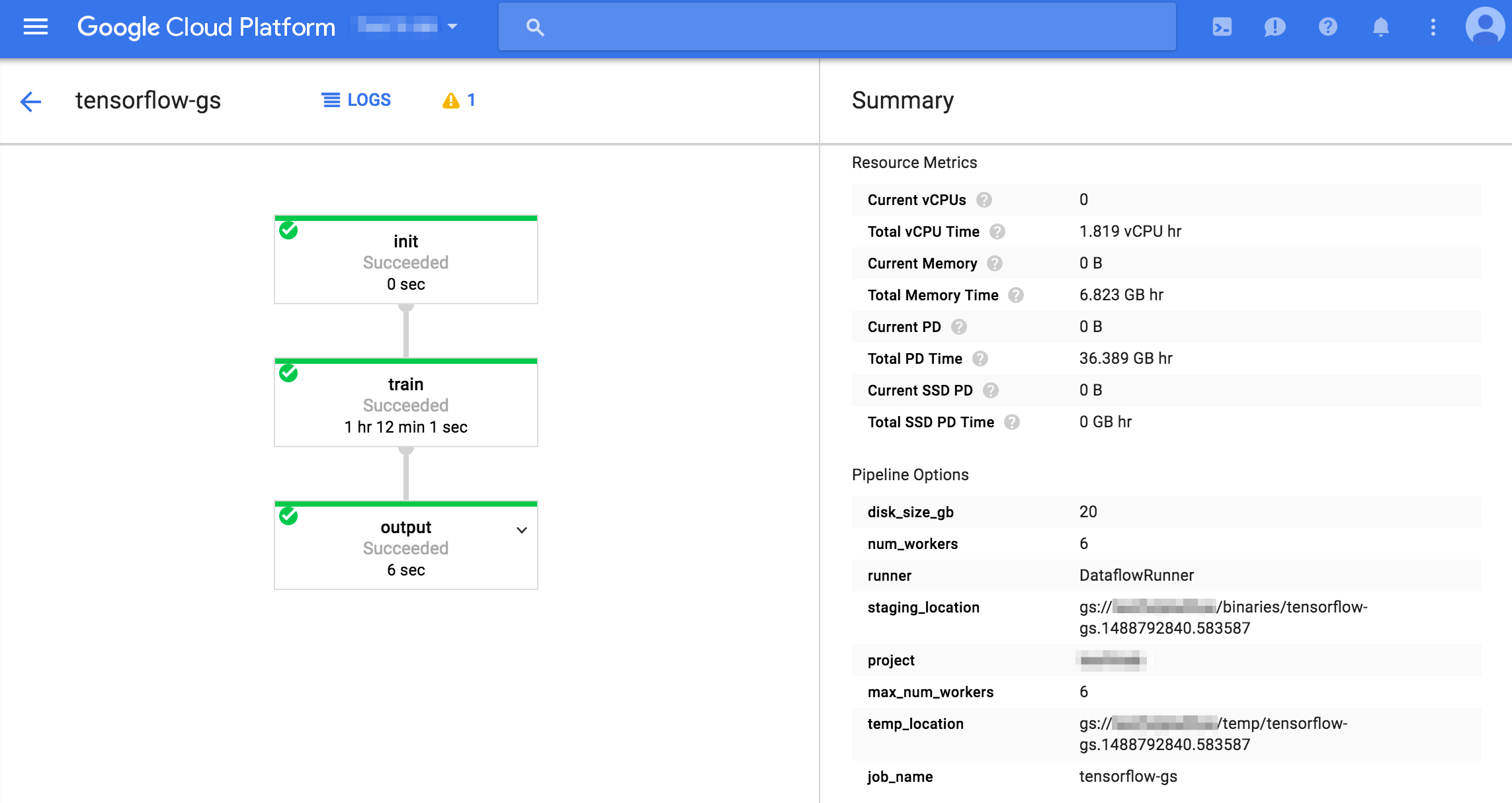 Training Multiple Models of TensorFlow using Dataflow