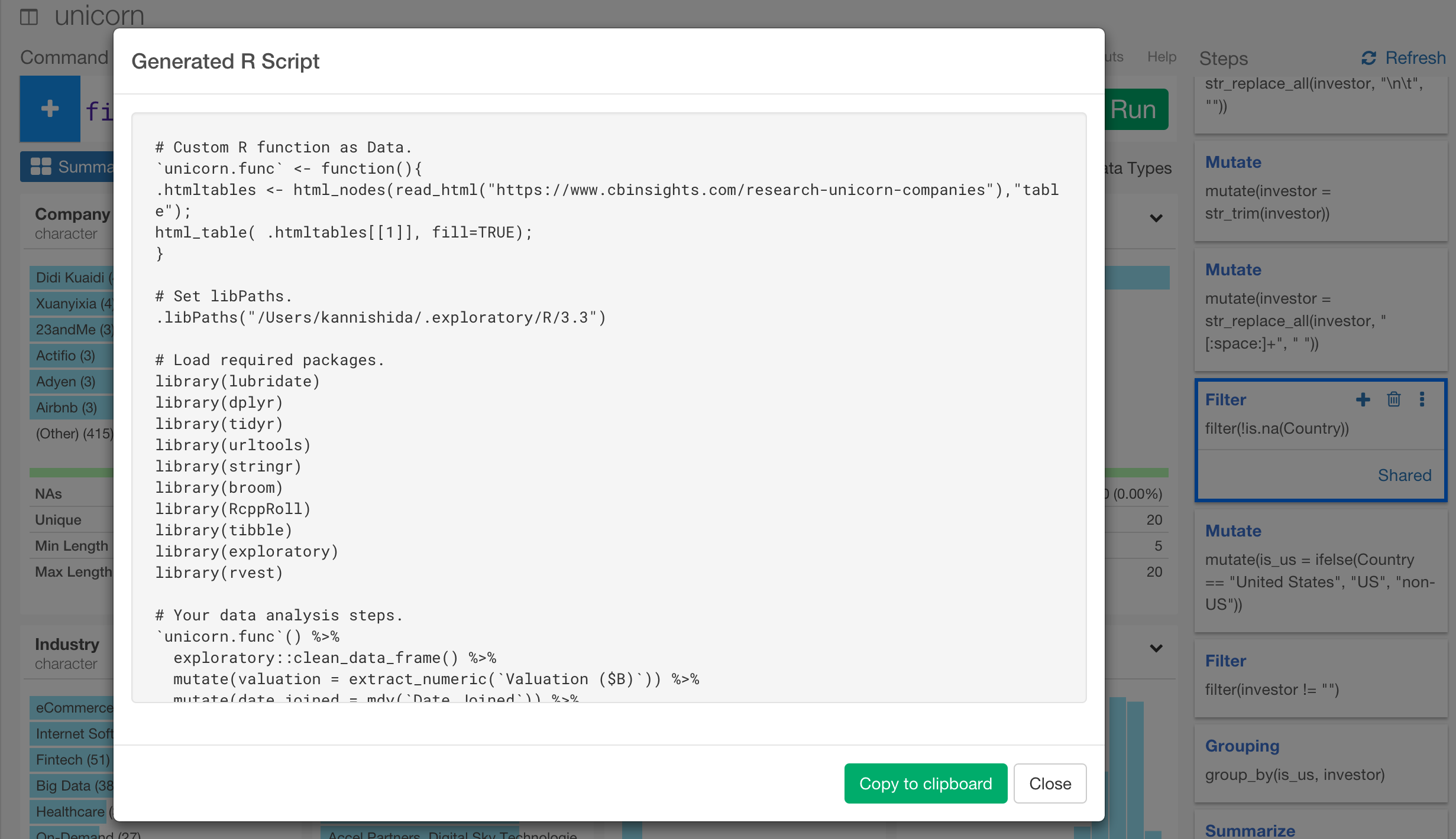 Generating R Code To Make It Reproducible Even Outside Of Exploratory
