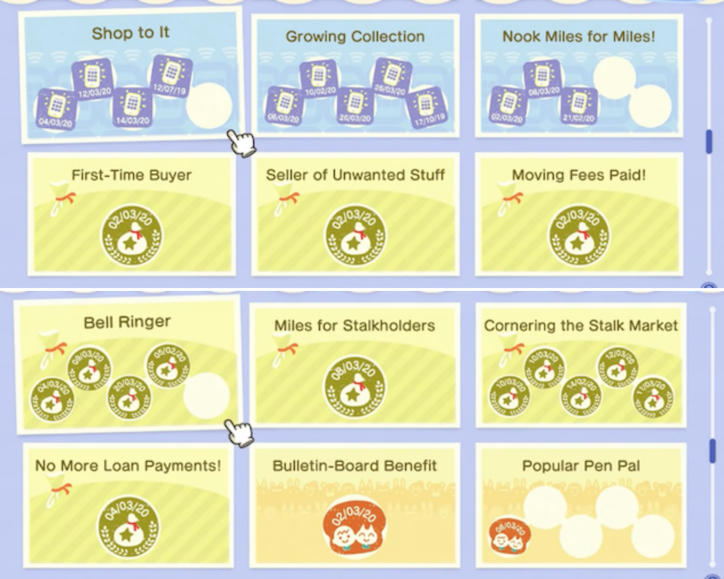 All Nook Miles Achievements in Screen Order from Animal Crossing New ...