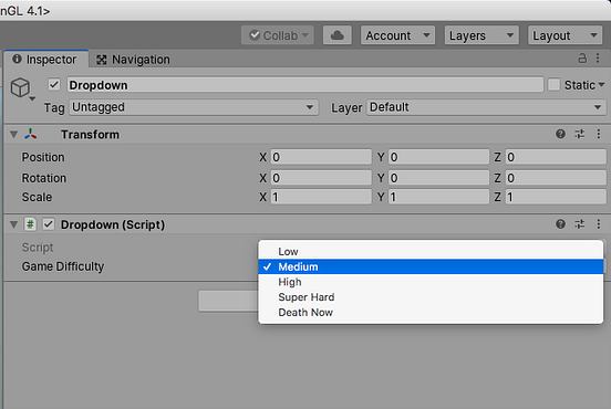 Showing a custom Dropdown menu in the Inspector in Unity3D | by ...
