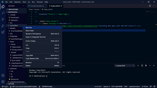 How to create and run ASP.NET CORE MVC project with and without Entity Framework in Visual ...