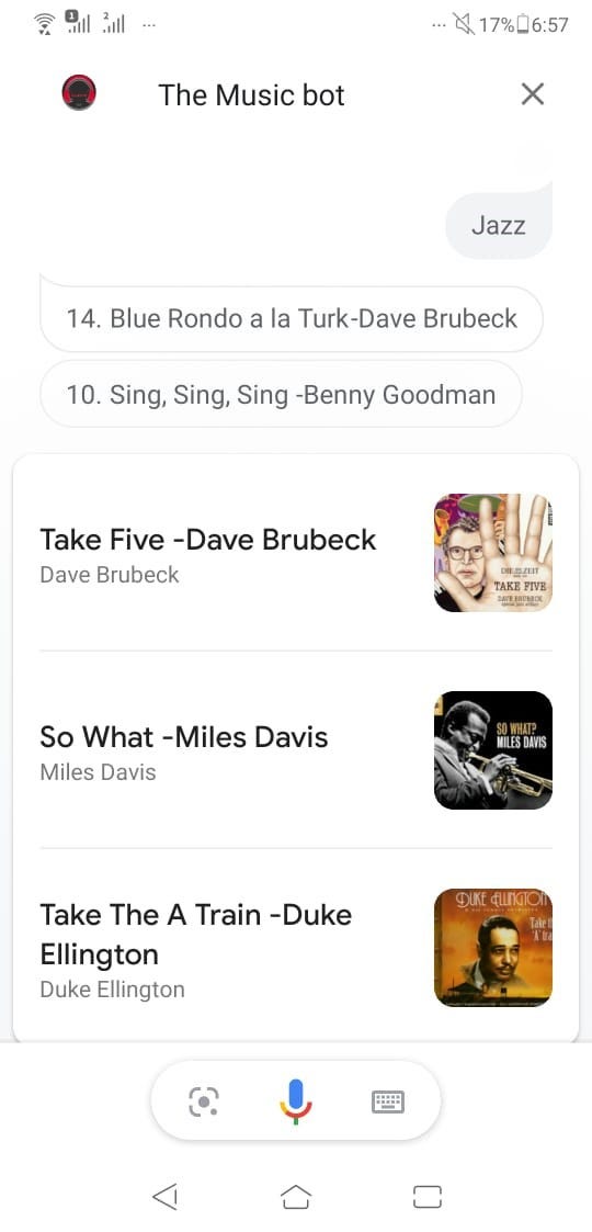 Creating a Music suggesting Chatbot: make google assistant suggest ...