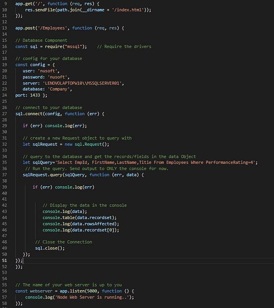 Querying SQL Server with Node.js. Adding a Node Web Server | by gravity ...