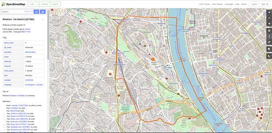 Draw a map of the districts of Budapest using the Overpass API of ...