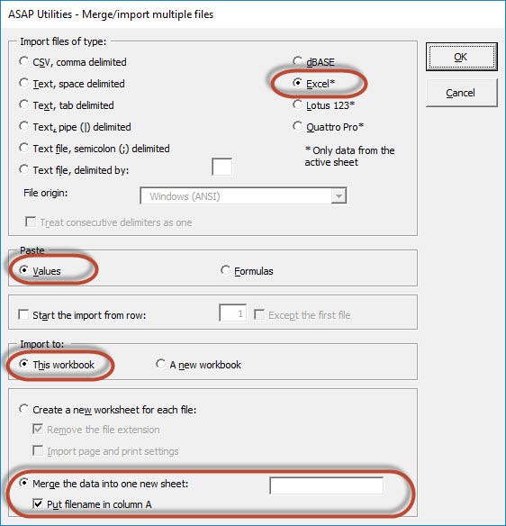 Microsoft Excel — Asap Utilities Add In — Merge Multiple