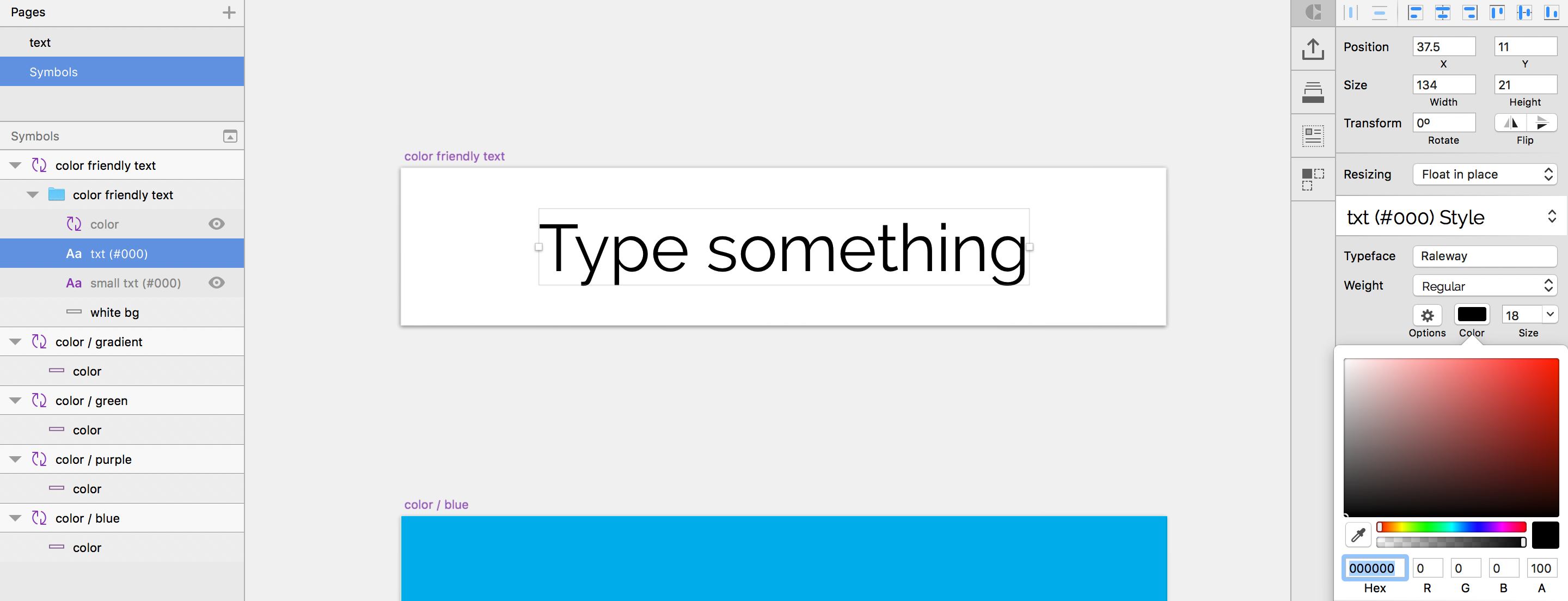 Sketch: “Overriding” the color of text layers in symbols.