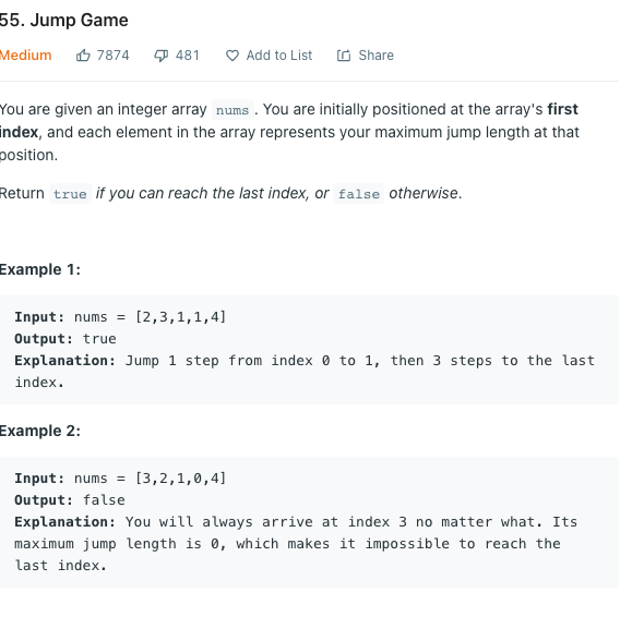 Leetcode 55 Jump Game Greedy Method By Smddddddddddd Medium 2125