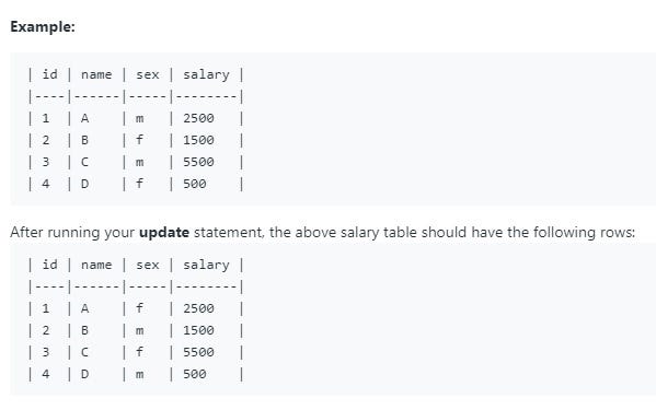 SQL. 627. Swap Salary | by Jen-Li Chen | JEN-LI CHEN IN DATA SCIENCE | Medium