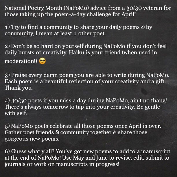 Advice for National Poetry Month (NaPoMo) Poets from a 30/30 poem-a-day ...