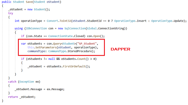 CRUD (Dapper + ASP.NET Core + Web API + Store Procedure)