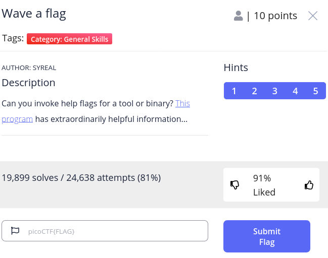 PICO CTF Wave a Flag [GENERAL SKILL] - MR SHAN - Medium