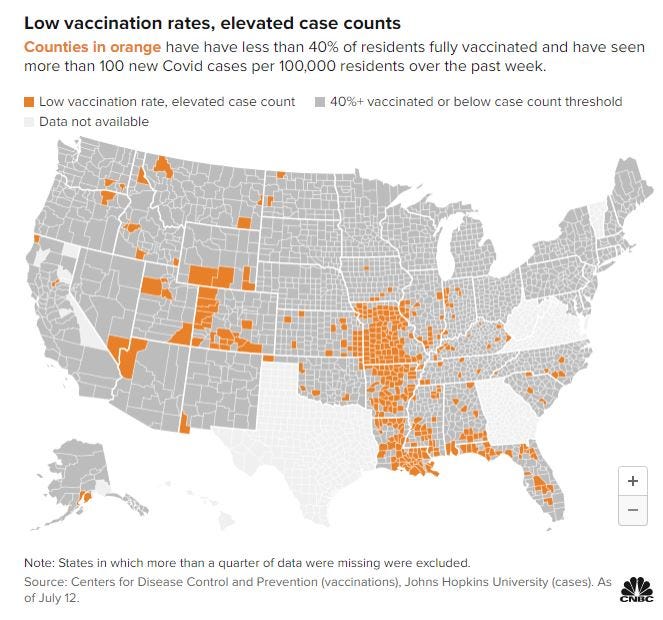 Vaccines and the Delta Variant. Using maps to spin a narrative | by ...