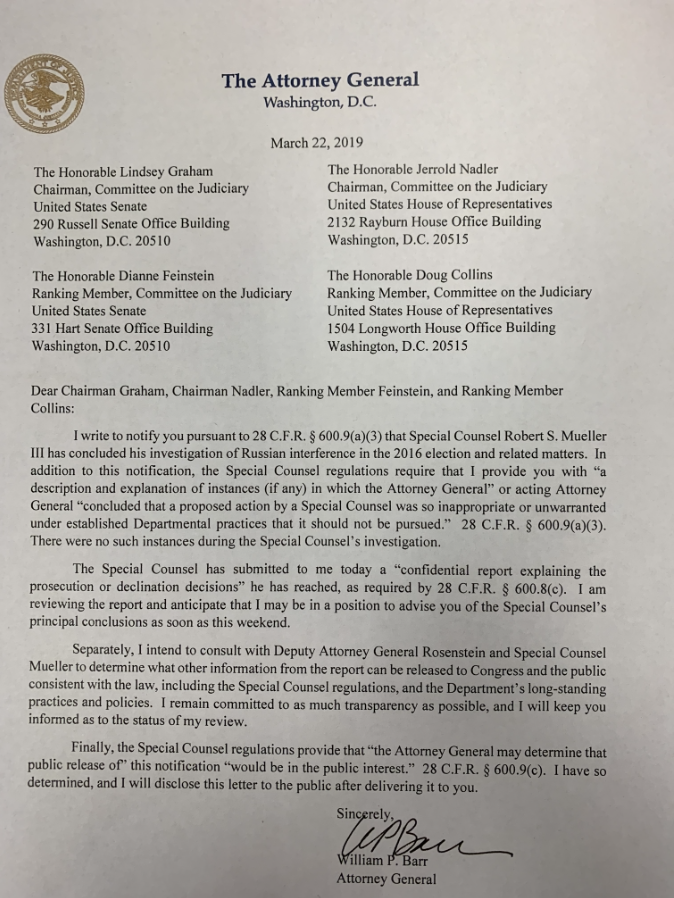 Here’s the letter from Attorney General William Barr. | by Eric Willard ...