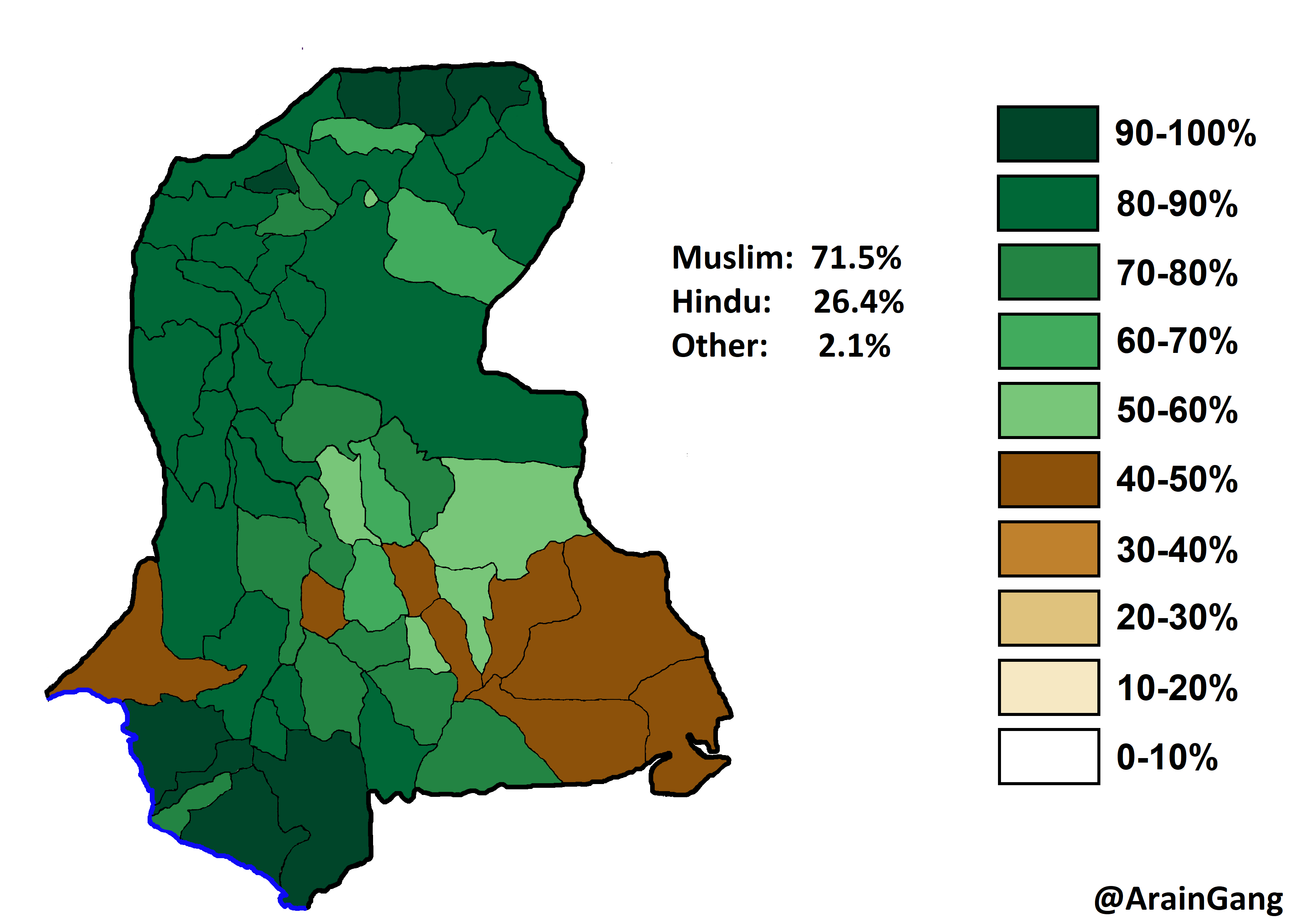 Religious demographics map of Sindh before the 1947 partition of India ...